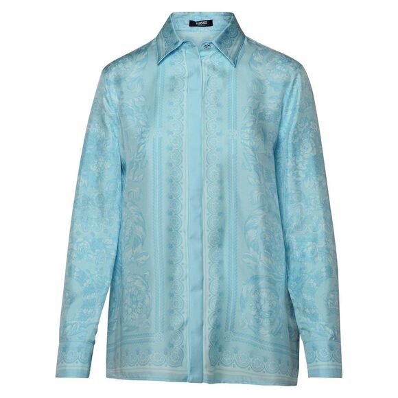 Versace | Sweaters | Versace Barocco Light Blue Silk Shirt | Poshmark